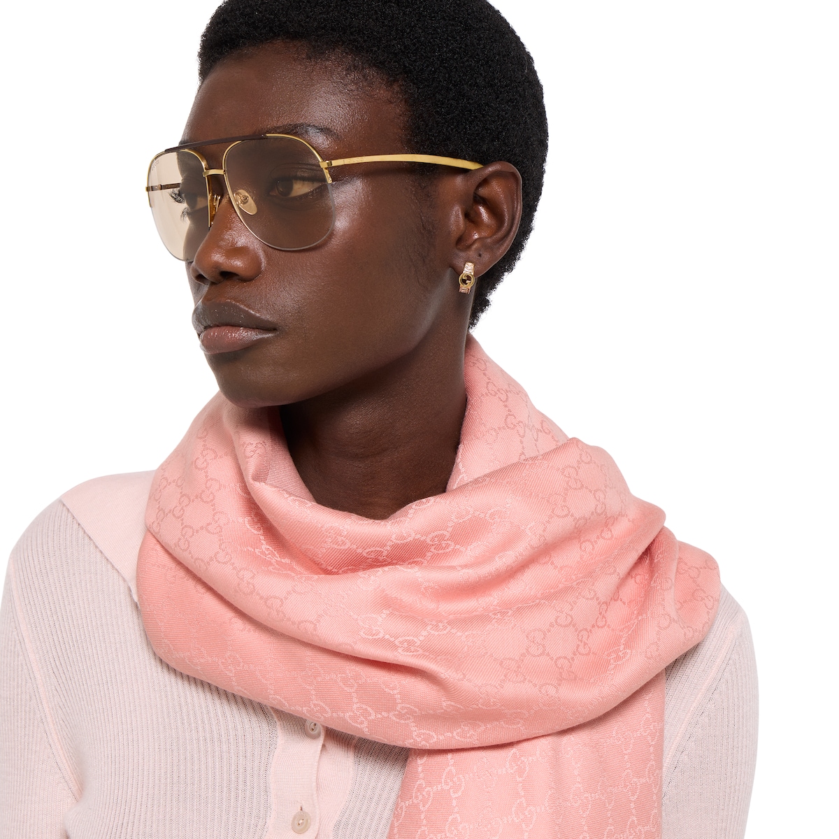 GG silk wool shawl in pink and white | GUCCI® US