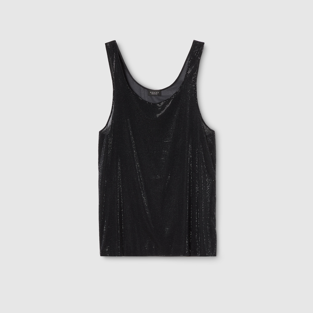 Silk chiffon tank top with crystals in black | GUCCI® UK