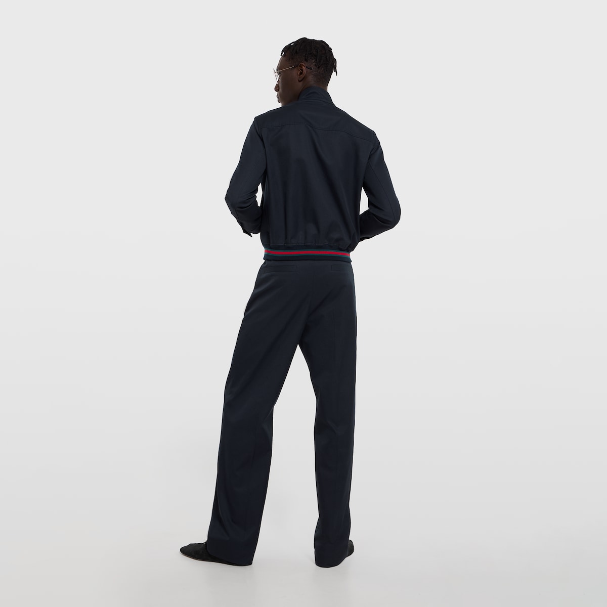 Cotton twill zip jacket with Web in dark blue | GUCCI® NO