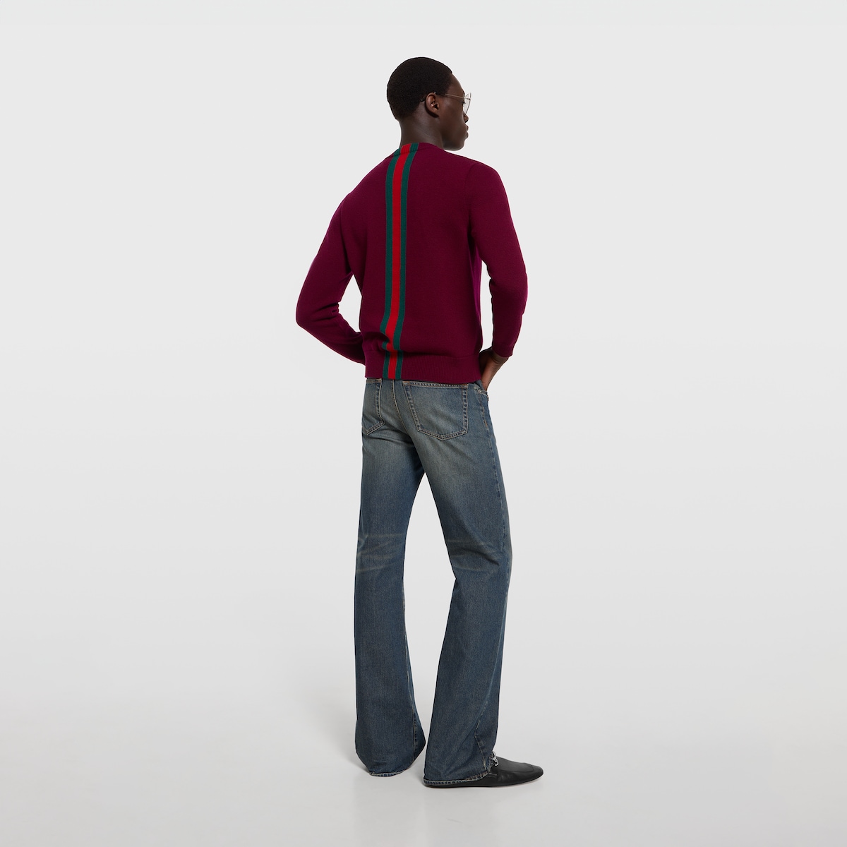 Knit wool sweater with Web intarsia in bordeaux | GUCCI® CA