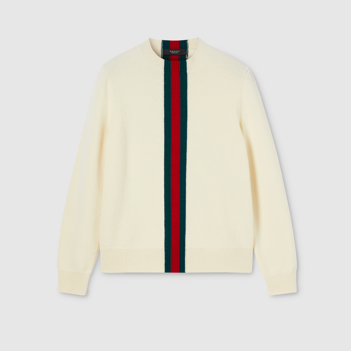 Knit wool sweater with Web intarsia in ivory | GUCCI® UK