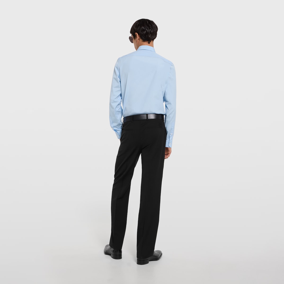 Cotton poplin shirt with embroidery in light blue | GUCCI® US