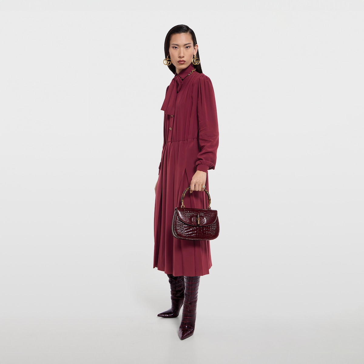 Gucci Bamboo 1947 crocodile medium bag in dark red | GUCCI® ZA