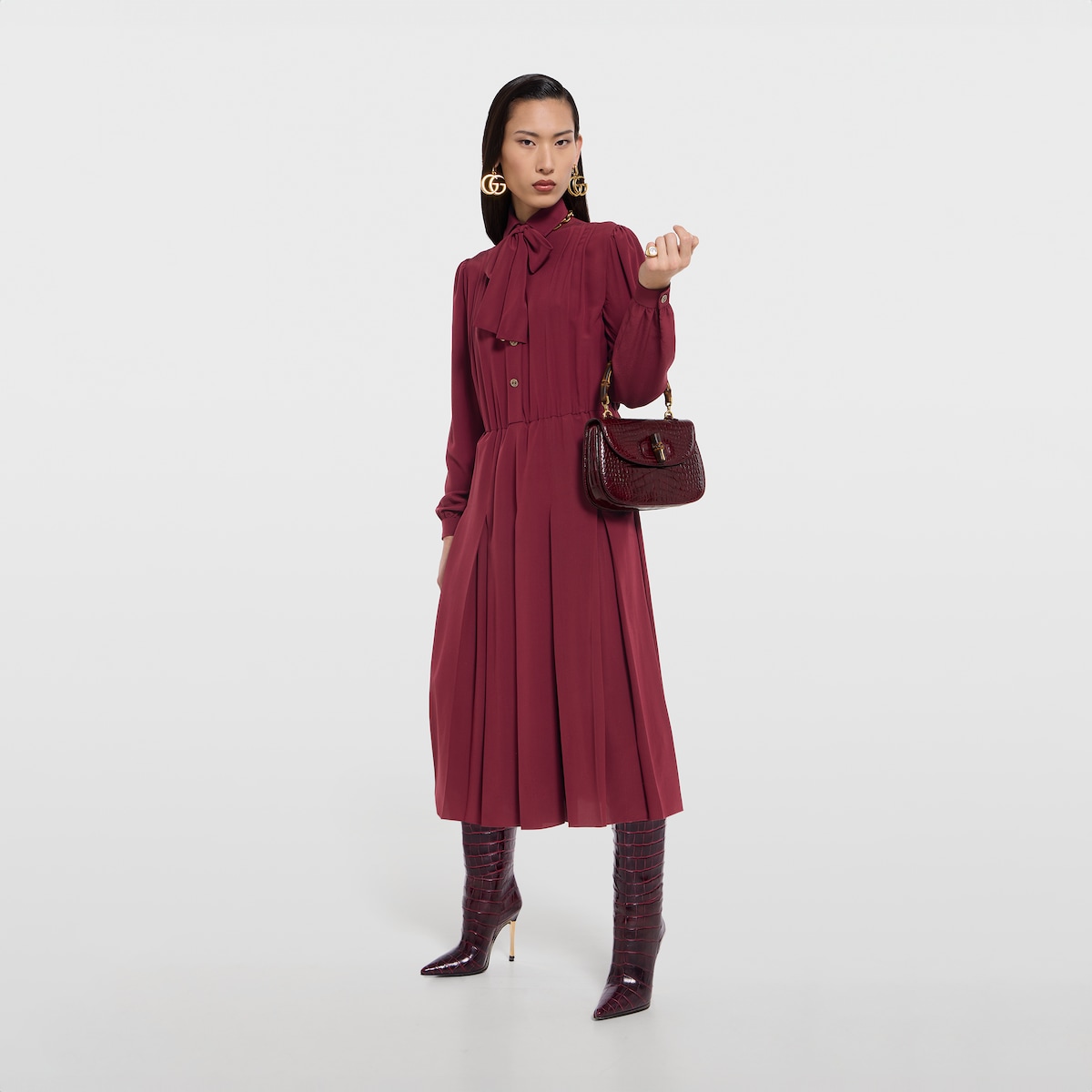 Gucci Bamboo 1947 crocodile medium bag in dark red | GUCCI® ZA