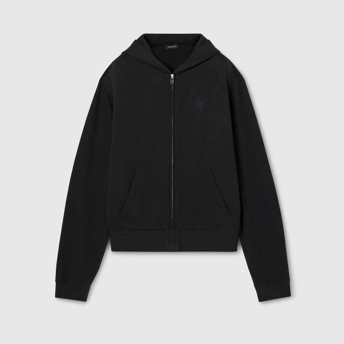 Cashmere blend zip jacket with embroidery in black | GUCCI® AU