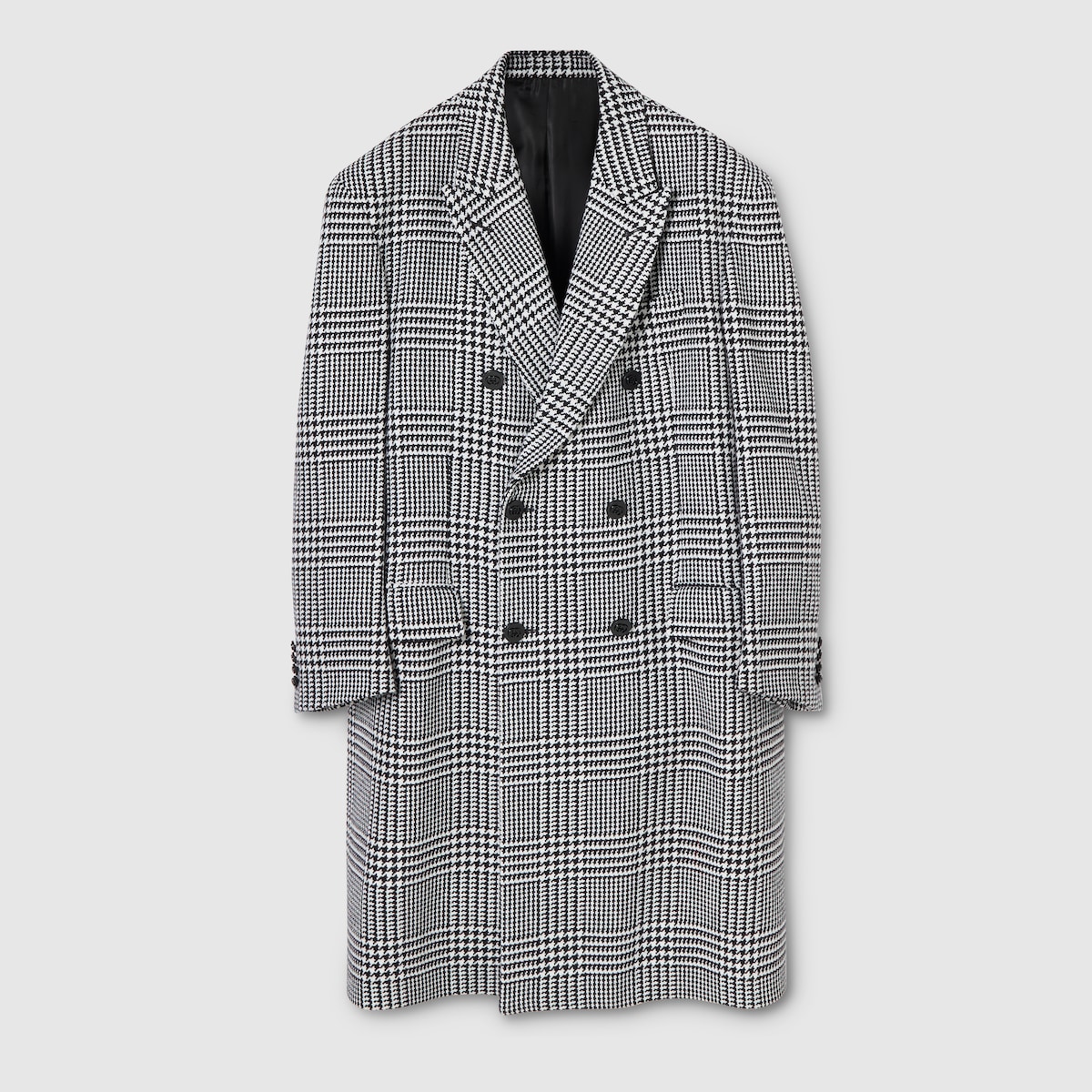 Double-breasted Prince of Wales wool coat in white and black | GUCCI® SG