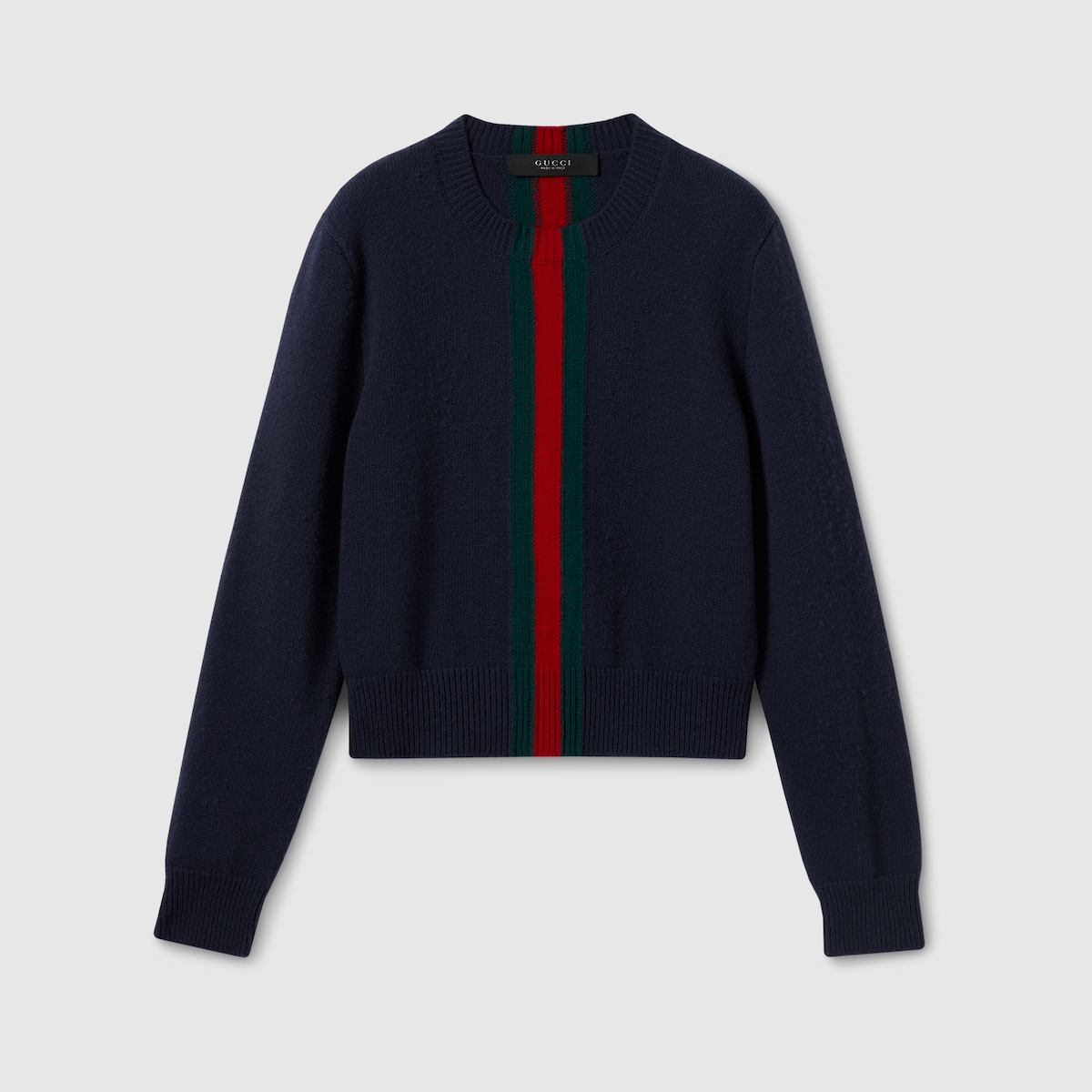 Fine knit wool sweater with Web in blue | GUCCI® SG