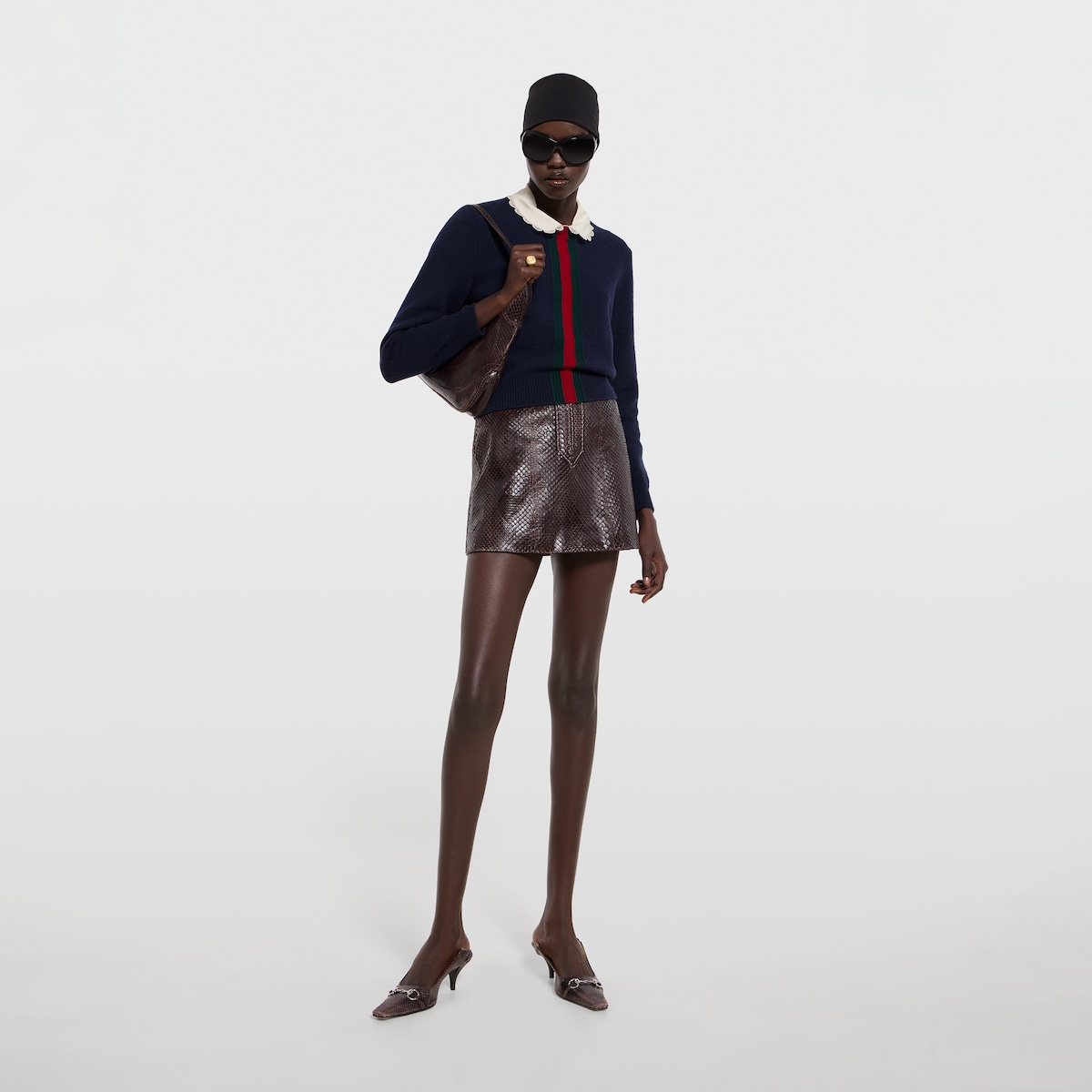 Fine knit wool sweater with Web in blue | GUCCI® SG