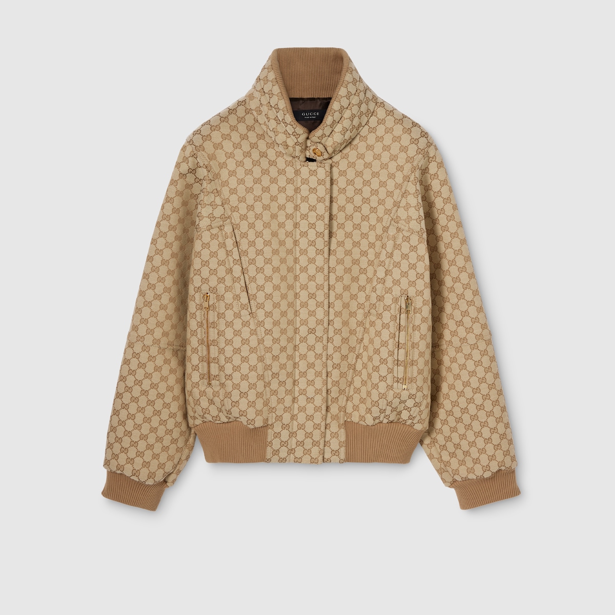 GG cotton canvas fabric zip jacket in sand | GUCCI® AE