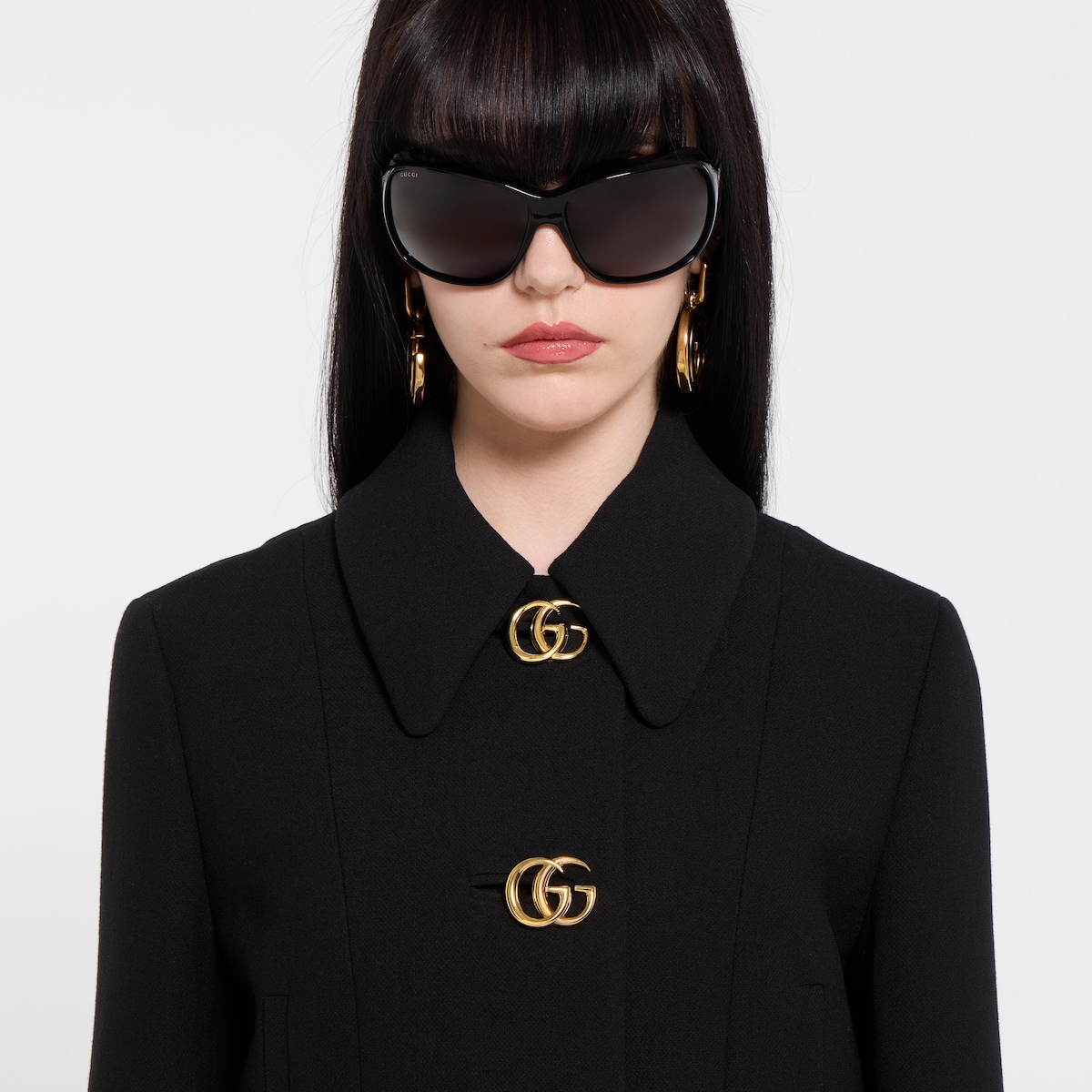 Crêpe wool jacket with Double G button in black | GUCCI® QA