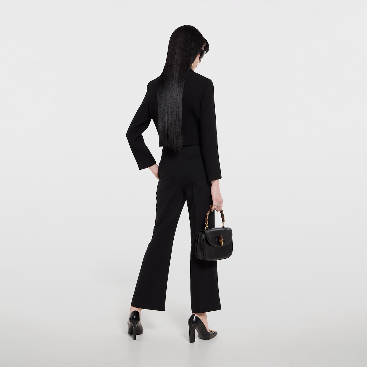 Crêpe wool pants with Double G button in black | GUCCI® TR