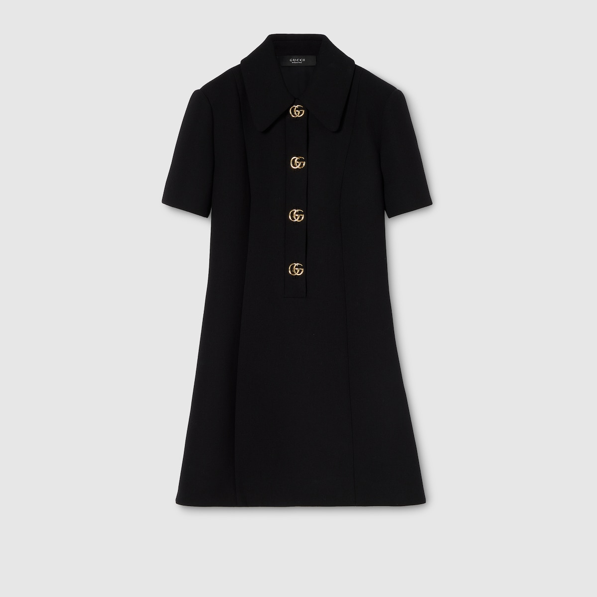 Crêpe wool dress with Double G button in black | GUCCI® ZA