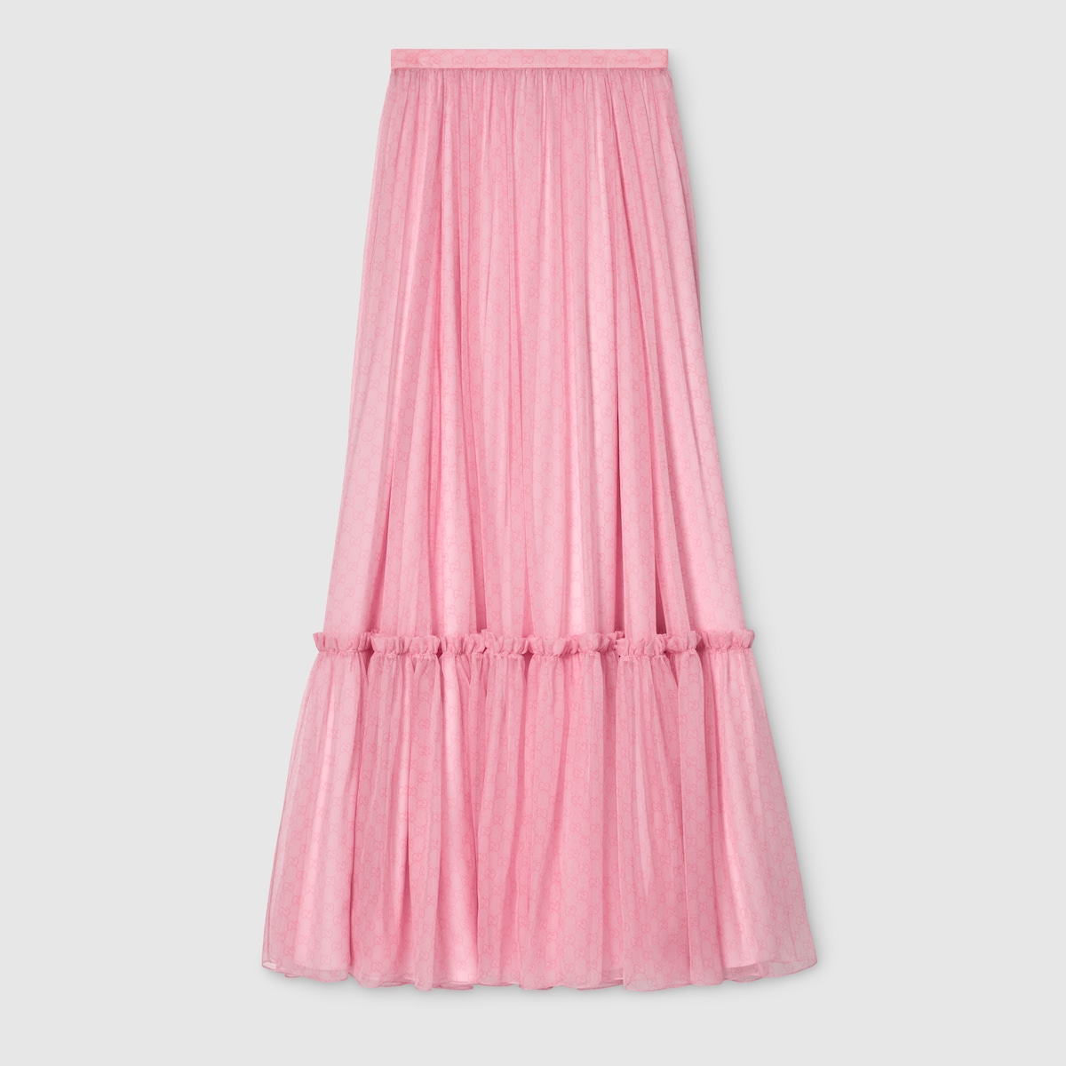 Printed silk chiffon long skirt in light pink | GUCCI® ZA