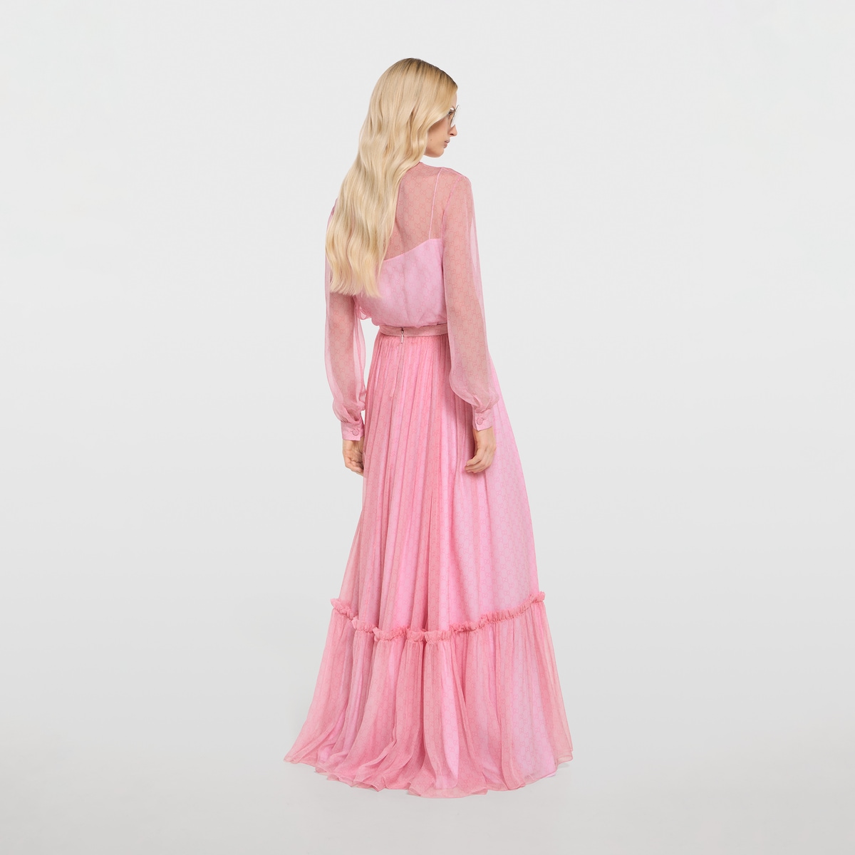 Printed silk chiffon long skirt in light pink | GUCCI® ZA