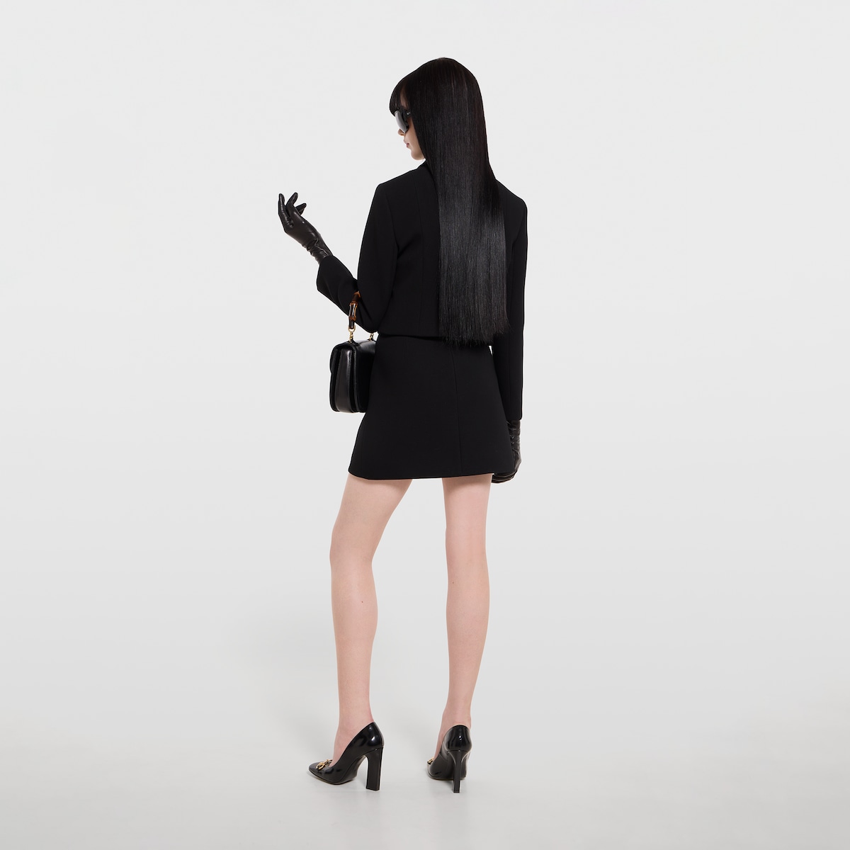 Crêpe wool skirt with Double G button in black | GUCCI® SG