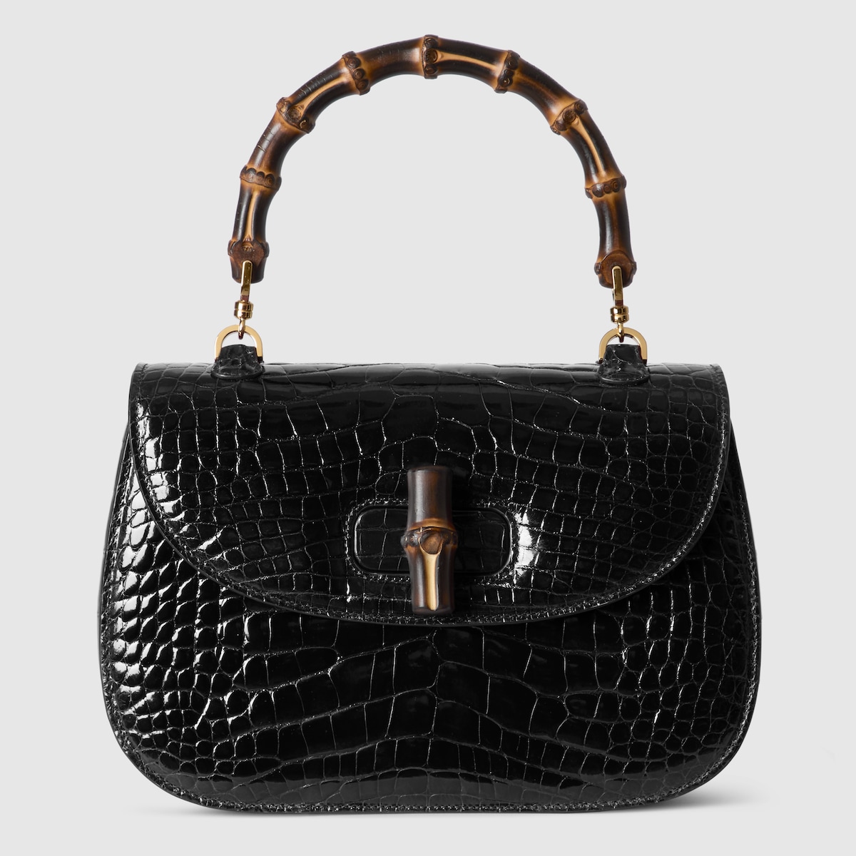 Gucci Bamboo 1947 crocodile medium bag in black | GUCCI® ZA