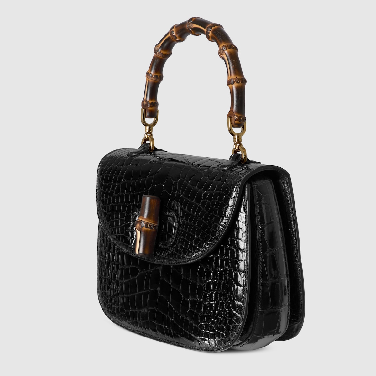 Gucci Bamboo 1947 crocodile medium bag in black | GUCCI® ZA
