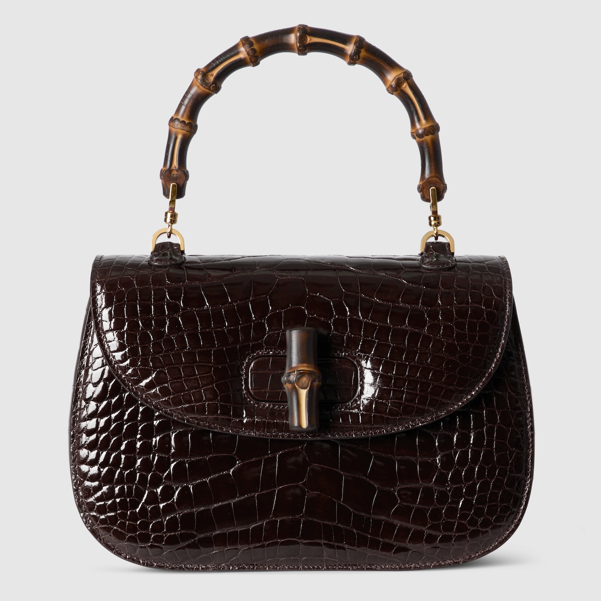 Gucci Bamboo 1947 crocodile medium bag in dark brown | GUCCI® ZA