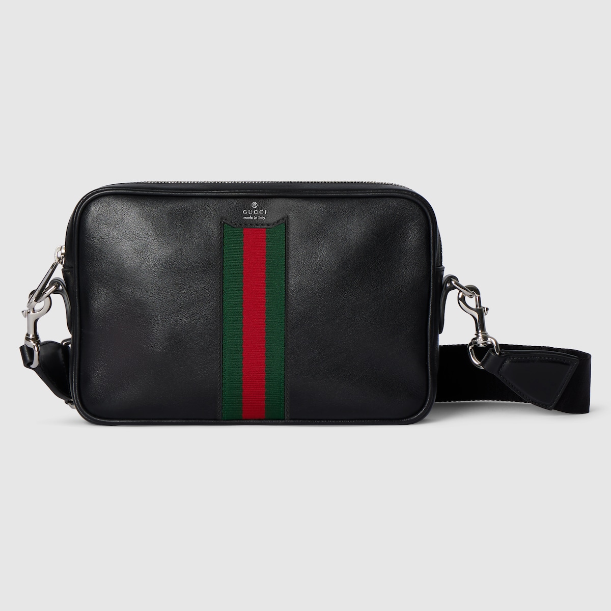 Web Trademark small crossbody bag in black leather | GUCCI® US