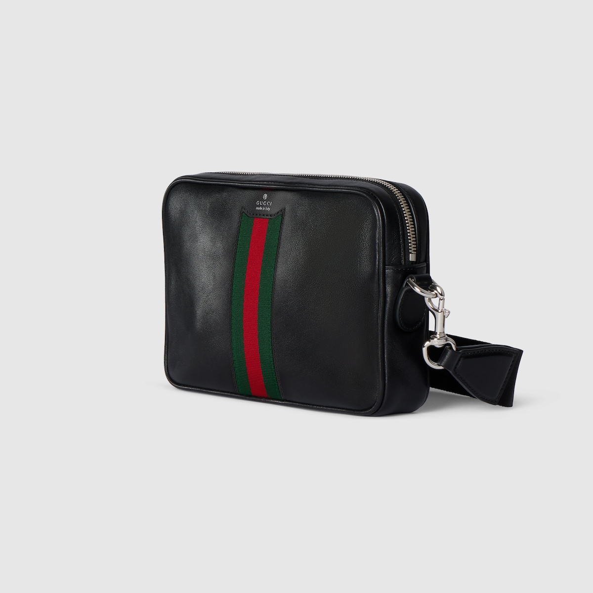 Web Trademark small crossbody bag in black leather | GUCCI® SG