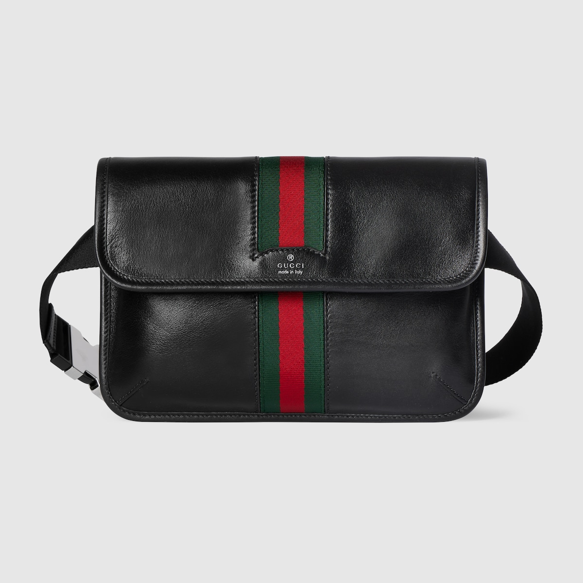 Web Trademark small belt bag in black leather | GUCCI® CA