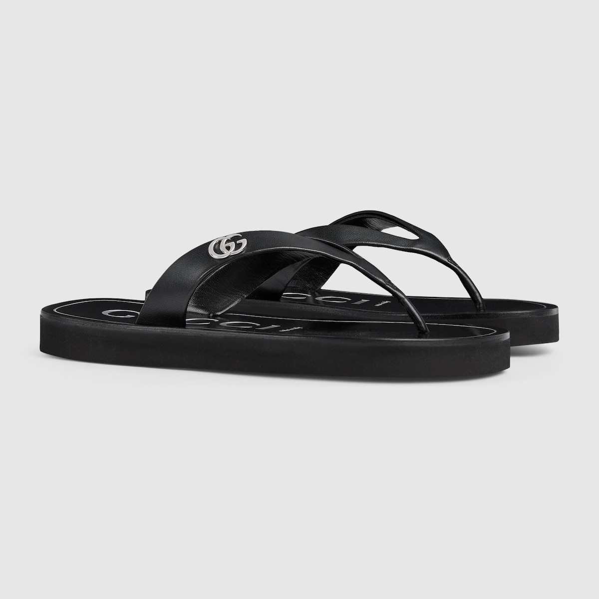 Women's thong sandal with Double G in black leather | GUCCI® SA