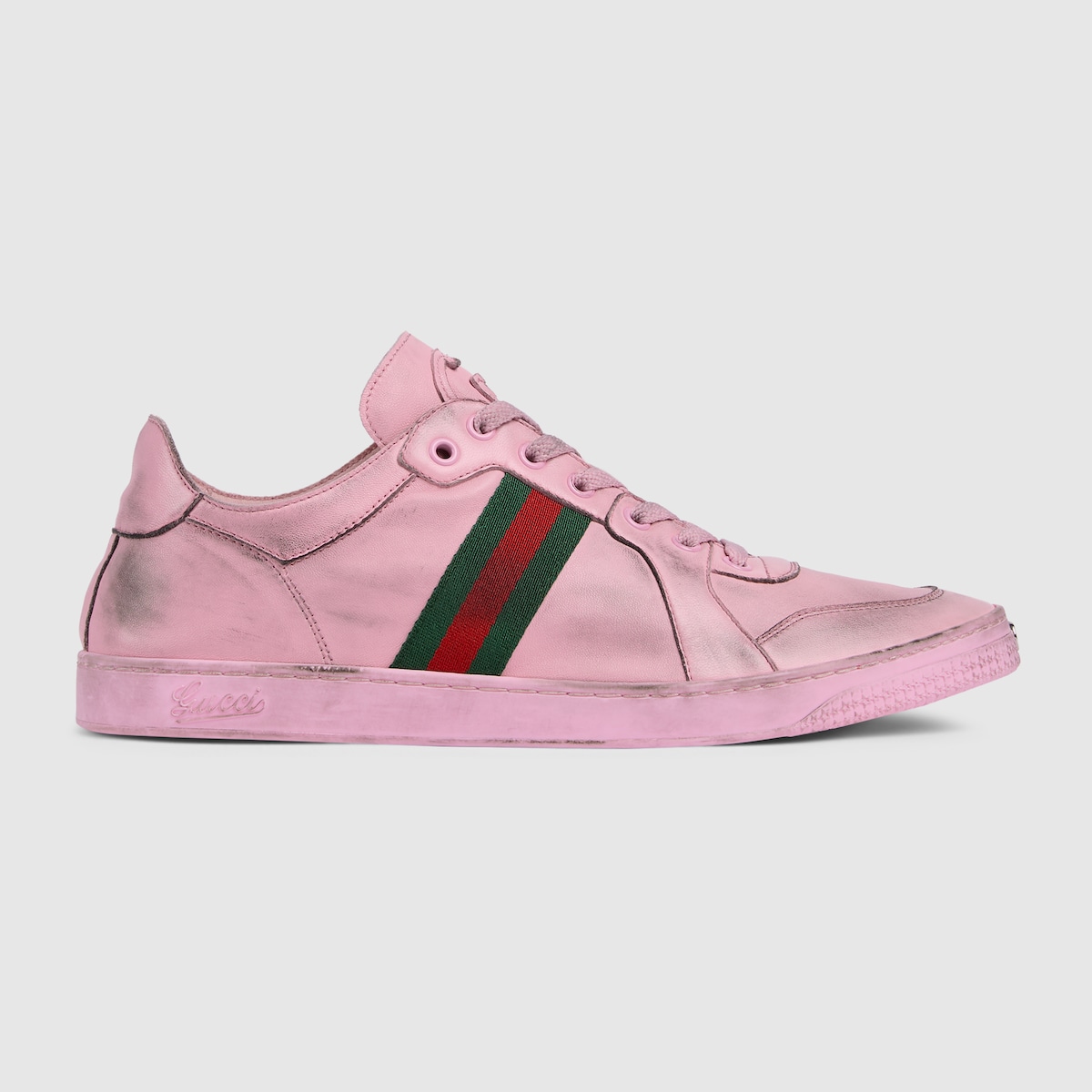 Men's Stretch low-top trainer in pink leather | GUCCI® GR