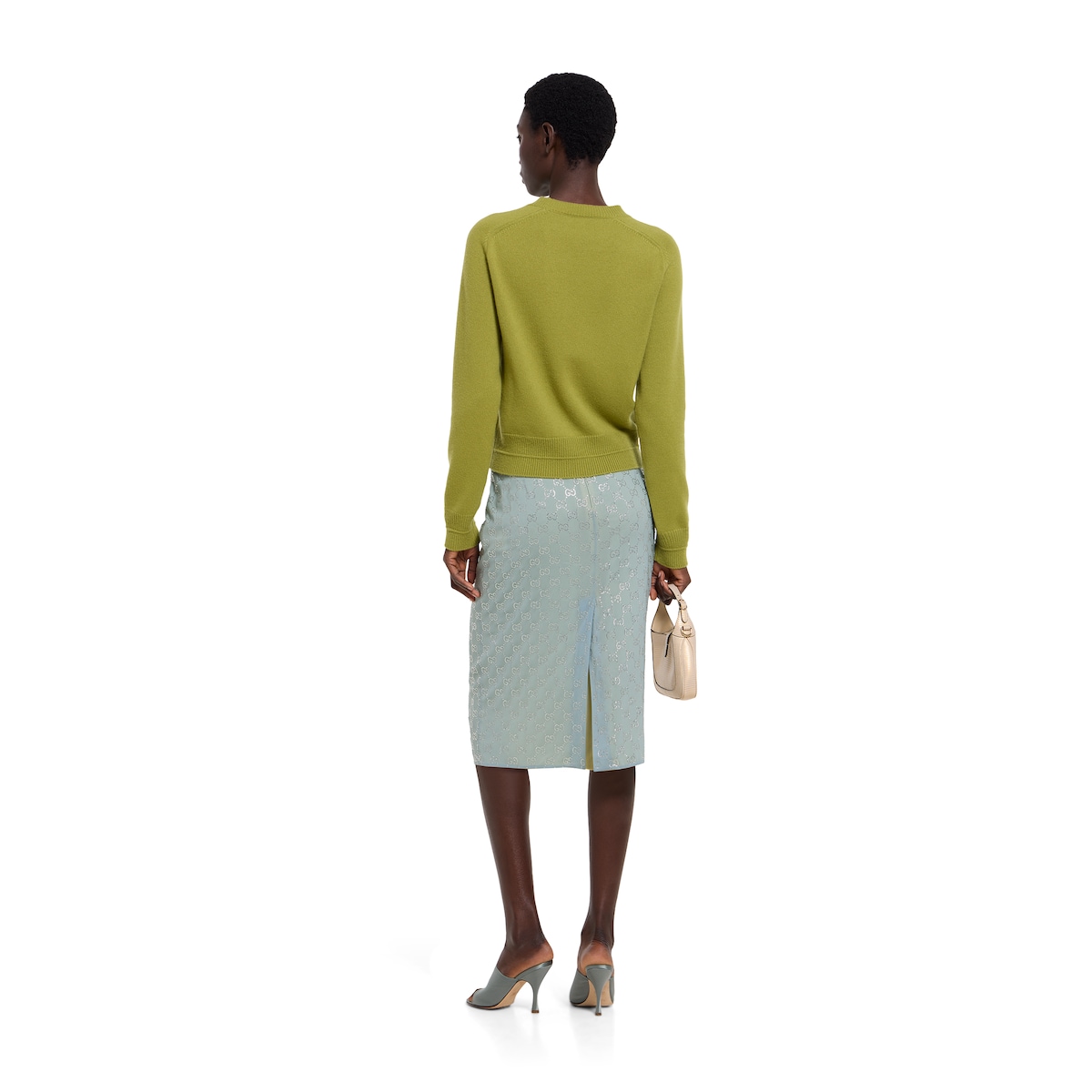 Silk stretch chiffon skirt with crystals in blue | GUCCI® US