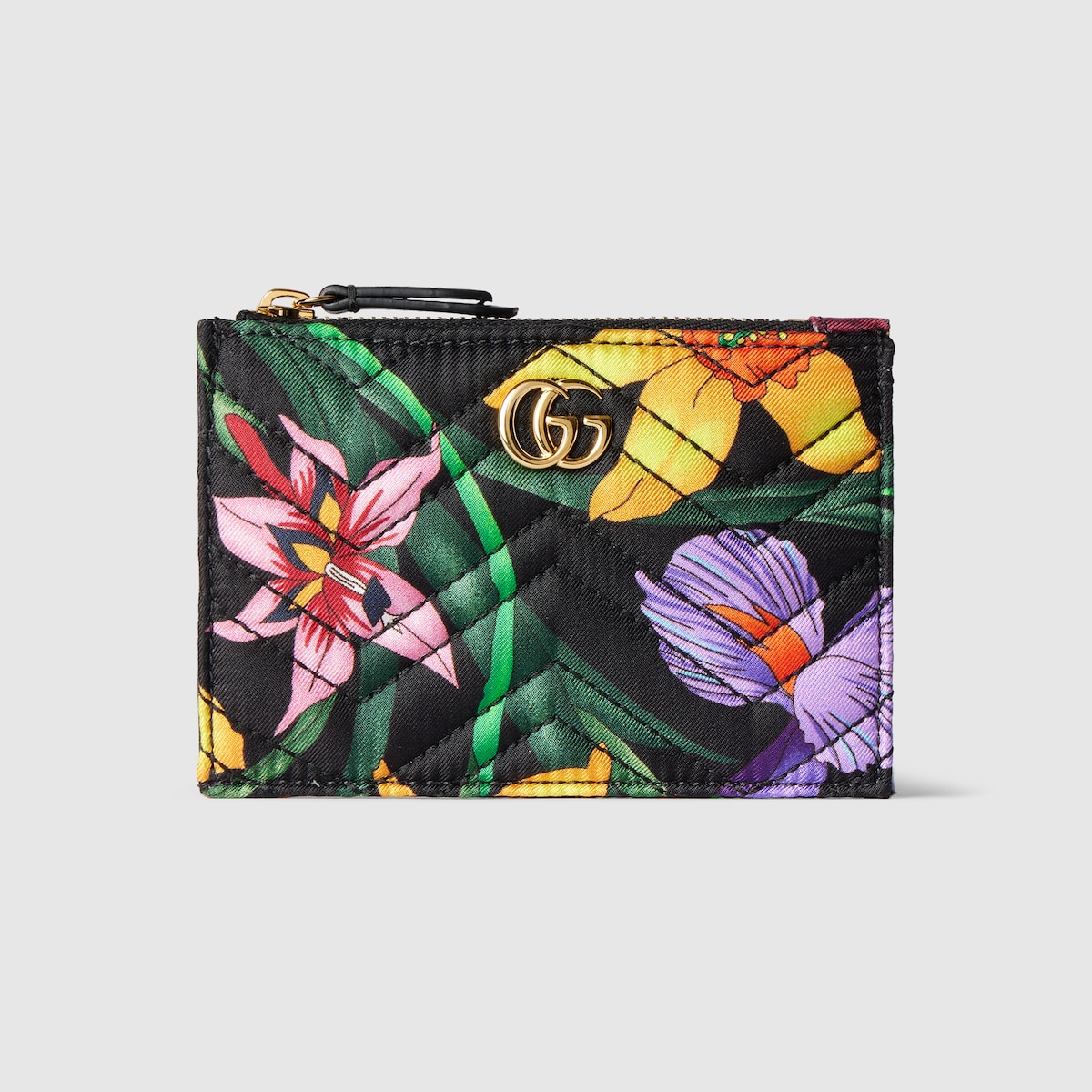 GG Marmont zip key pouch in black silk twill | GUCCI® AU