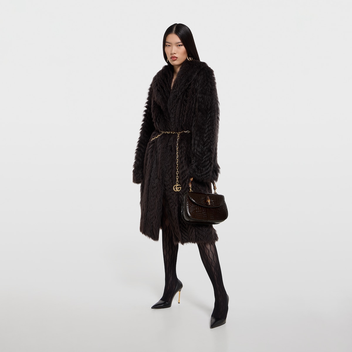 Gucci Bamboo 1947 crocodile medium bag in dark brown | GUCCI® ZA