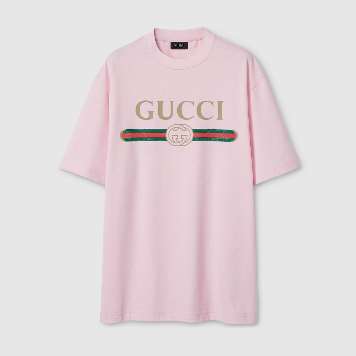 Cotton jersey and silk T-shirt with print in light pink | GUCCI® US