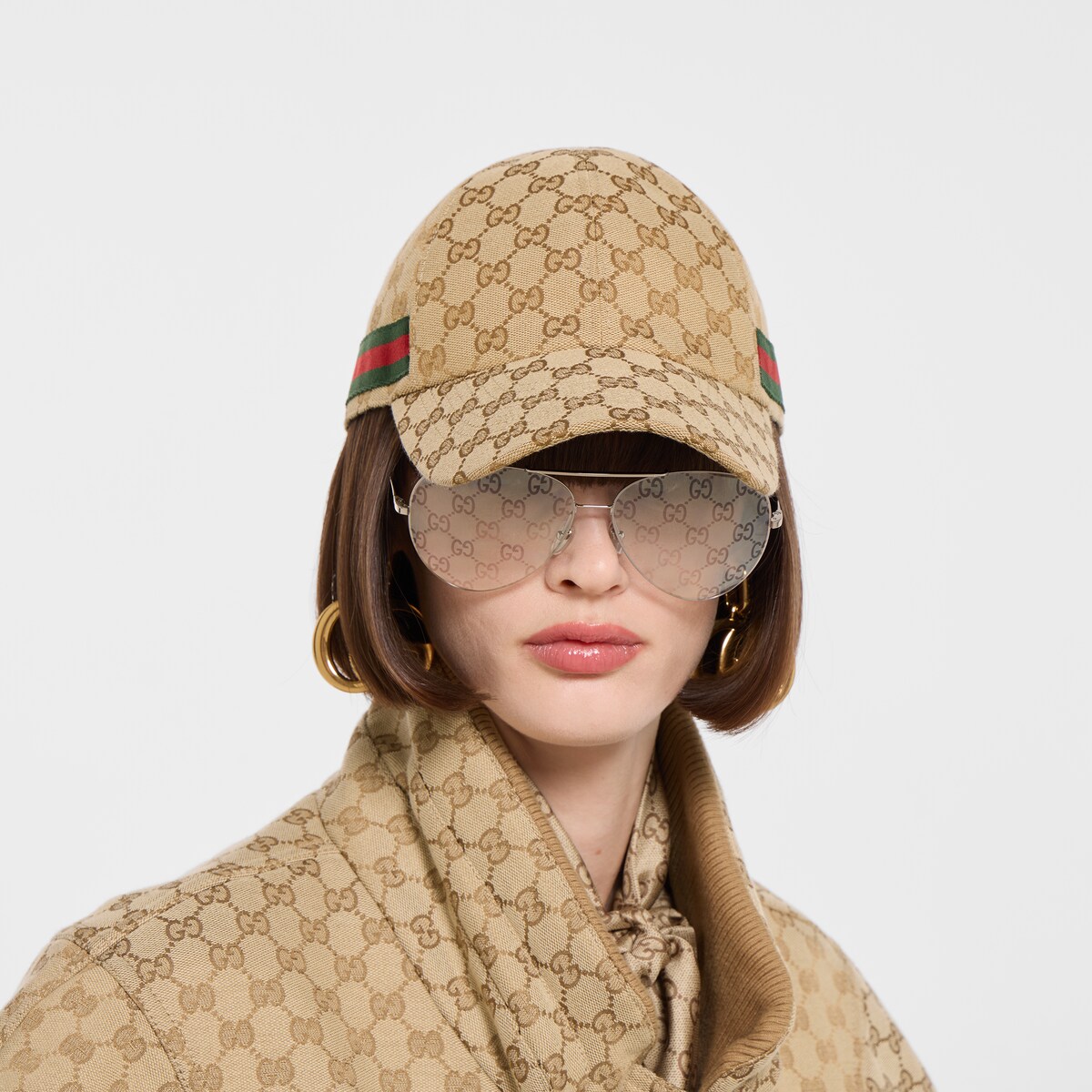 GG baseball hat with Web in sand and dark brown | GUCCI® INT
