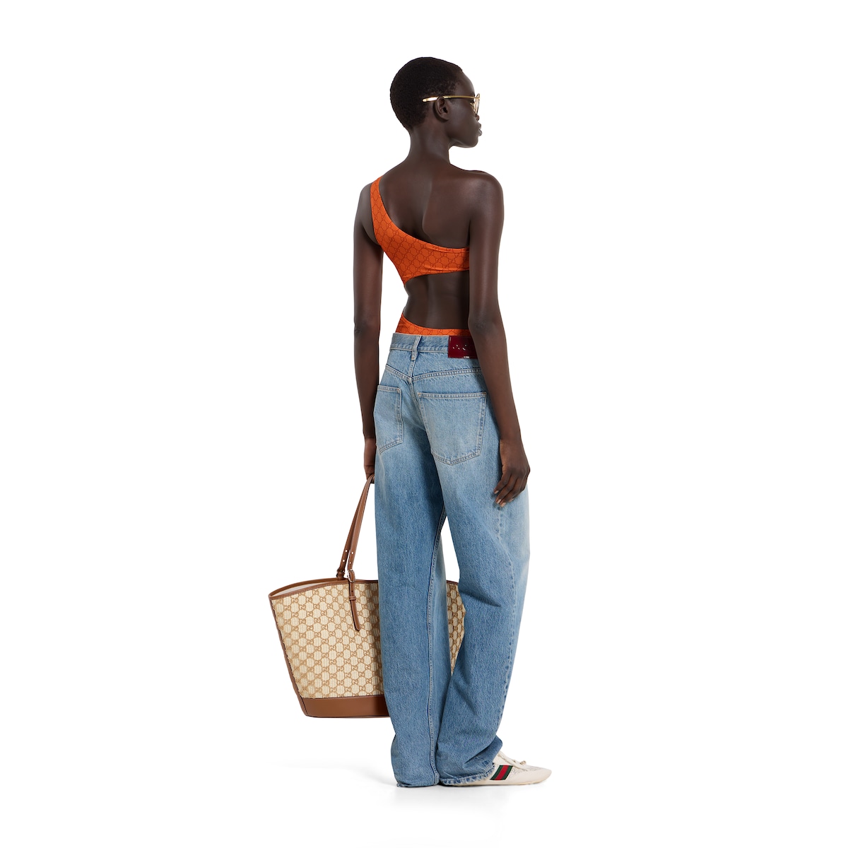 Printed stretch jersey bodysuit in orange | GUCCI® UK