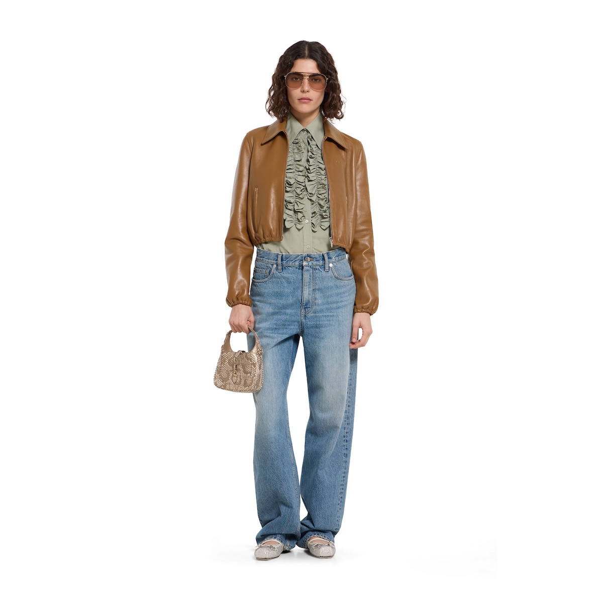 Leather jacket with Gucci logo in brown | GUCCI® UK