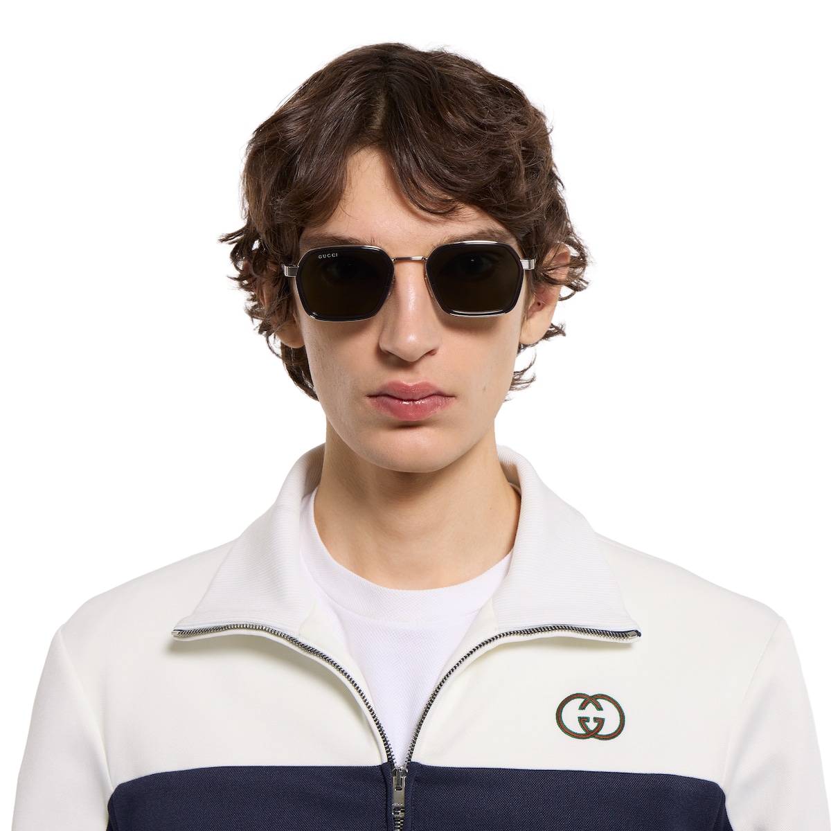Square frame sunglasses in grey and silver | GUCCI® US