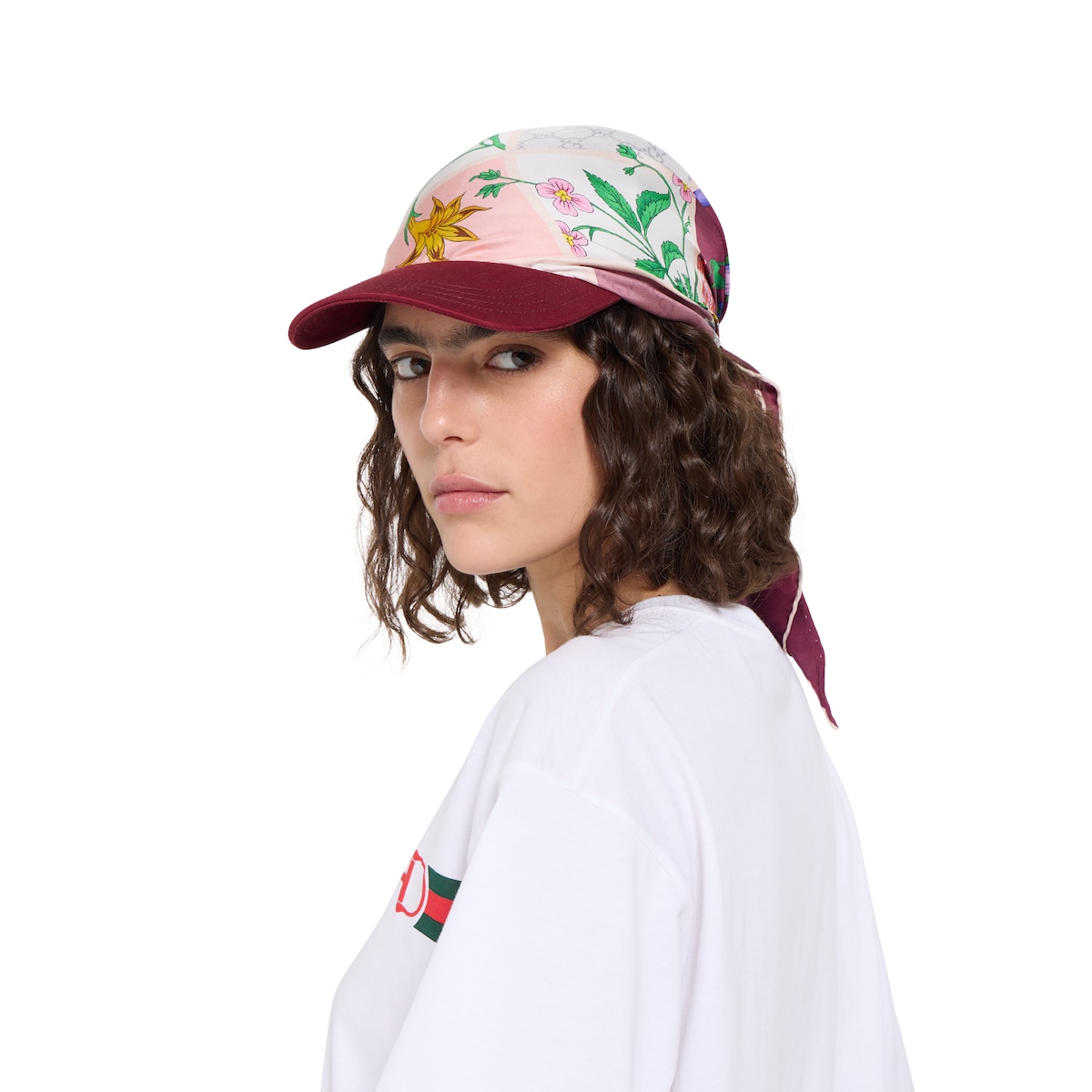 Printed silk baseball cap in pink and bordeaux | GUCCI® NL
