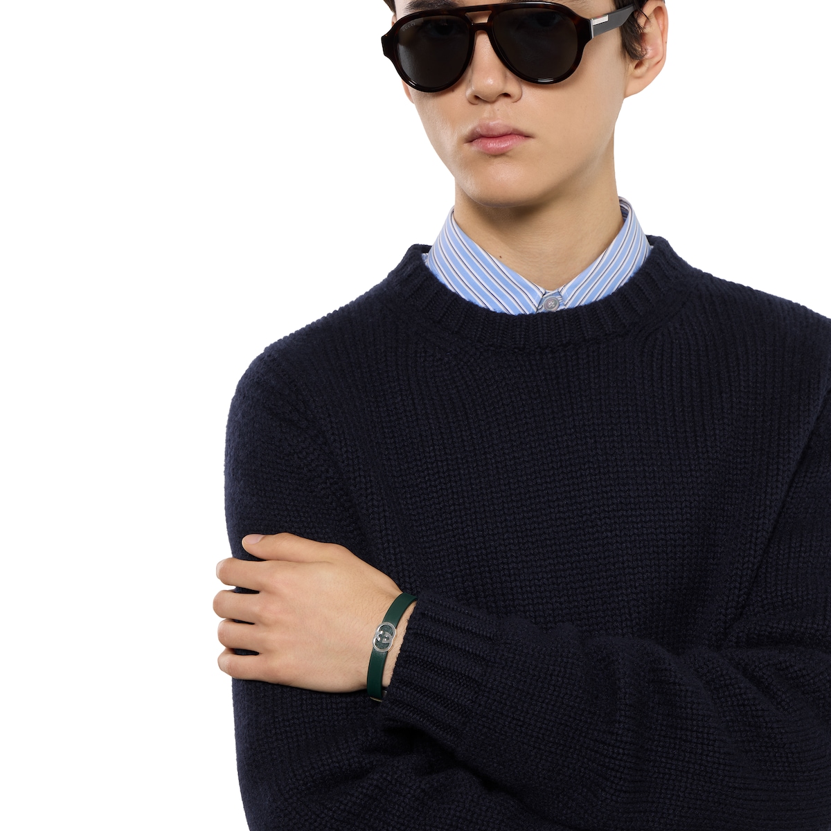 Gucci Interlocking leather bracelet in green leather | GUCCI® US