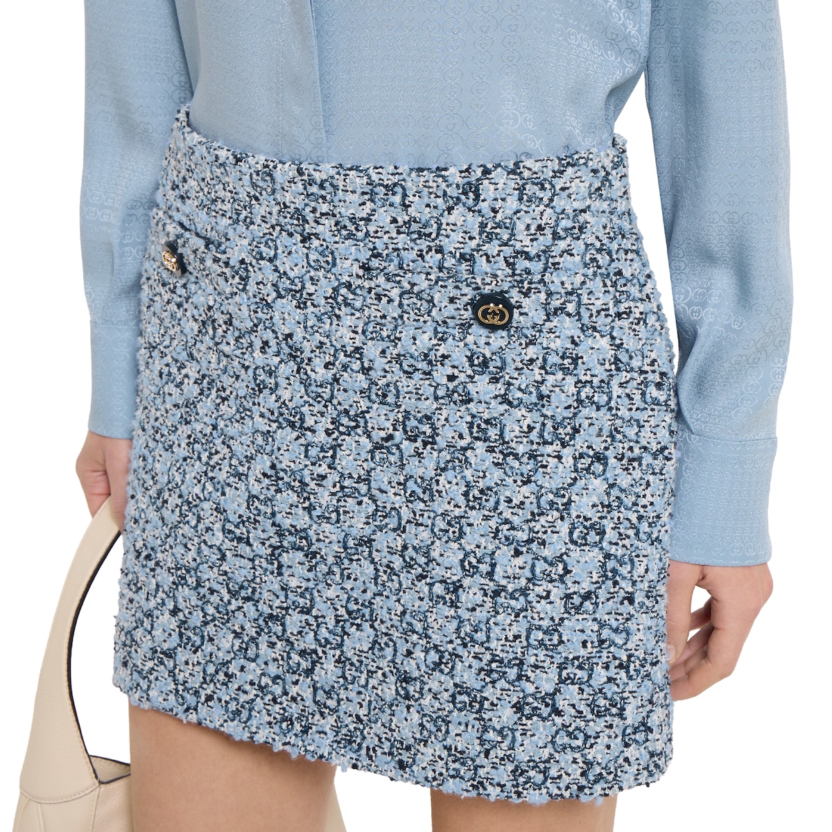 GG tweed skirt in light blue | GUCCI® FI