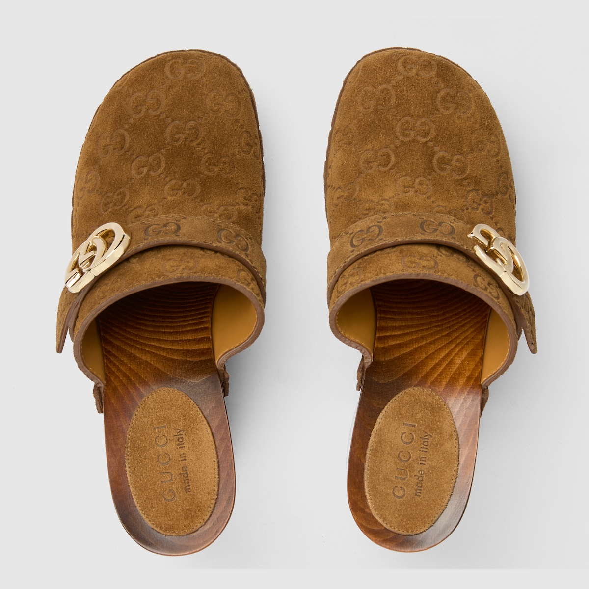 Women's platform clog with Double G in brown GG suede | GUCCI® AE