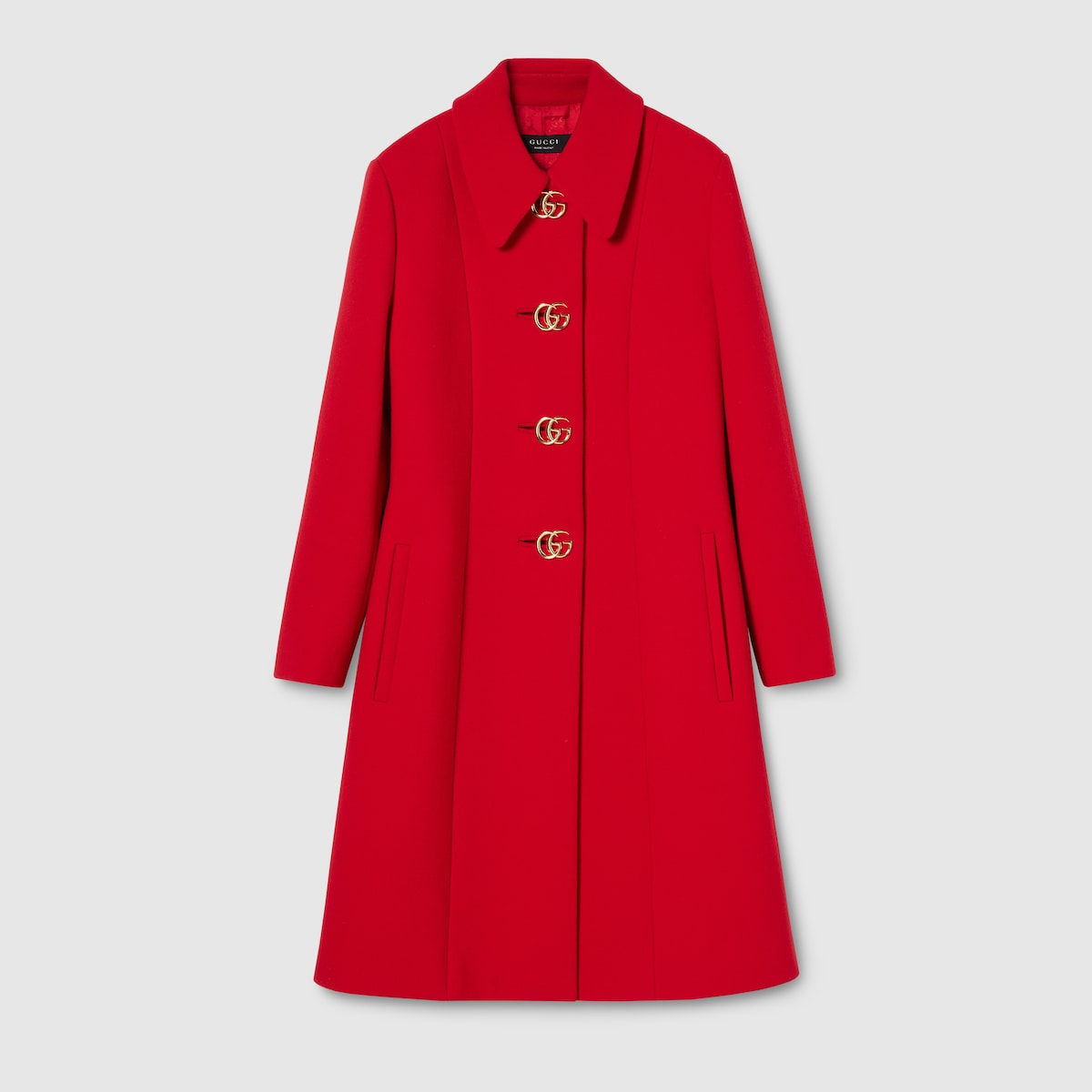 Wool natté coat with Double G button in red | GUCCI® US