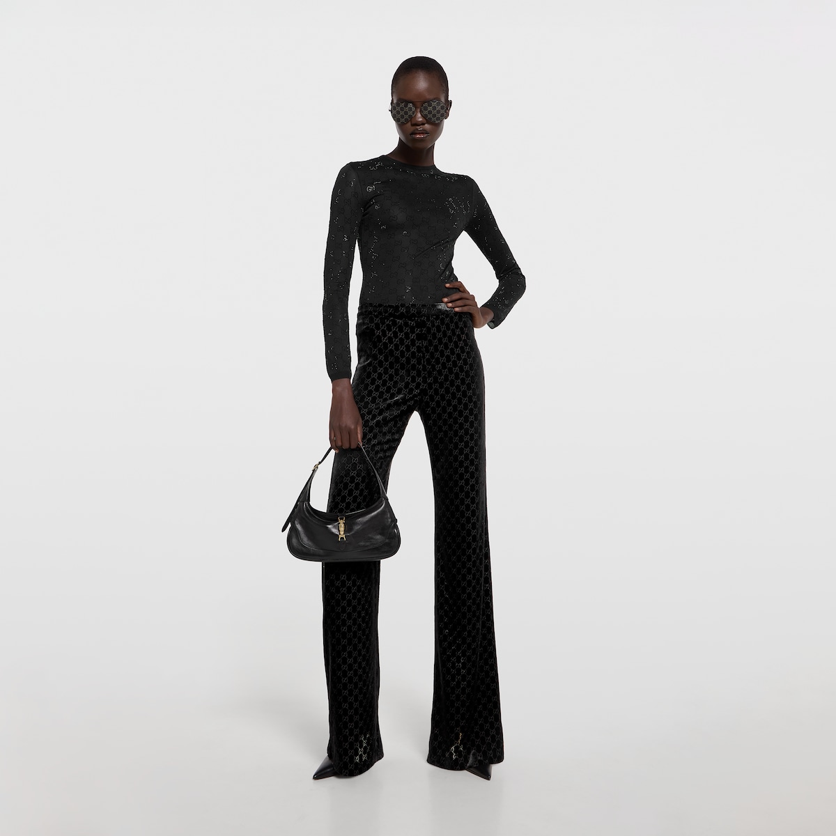 Jackie Slim medium shoulder bag in black hand-treated leather | GUCCI® US
