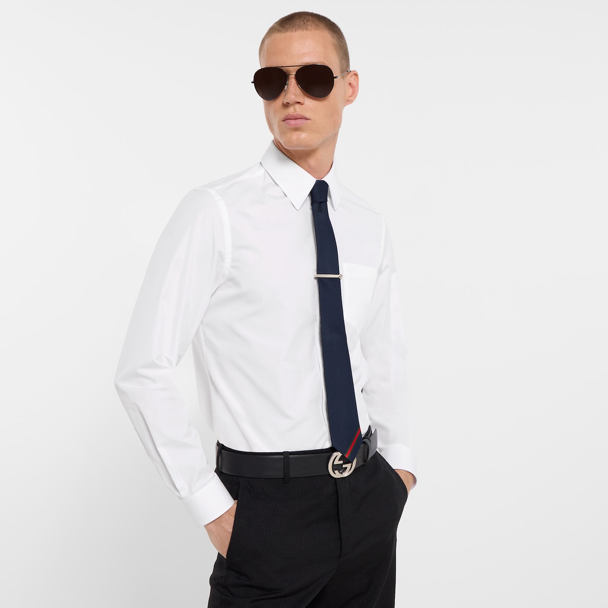 Web silk jacquard tie in blue | GUCCI® PT