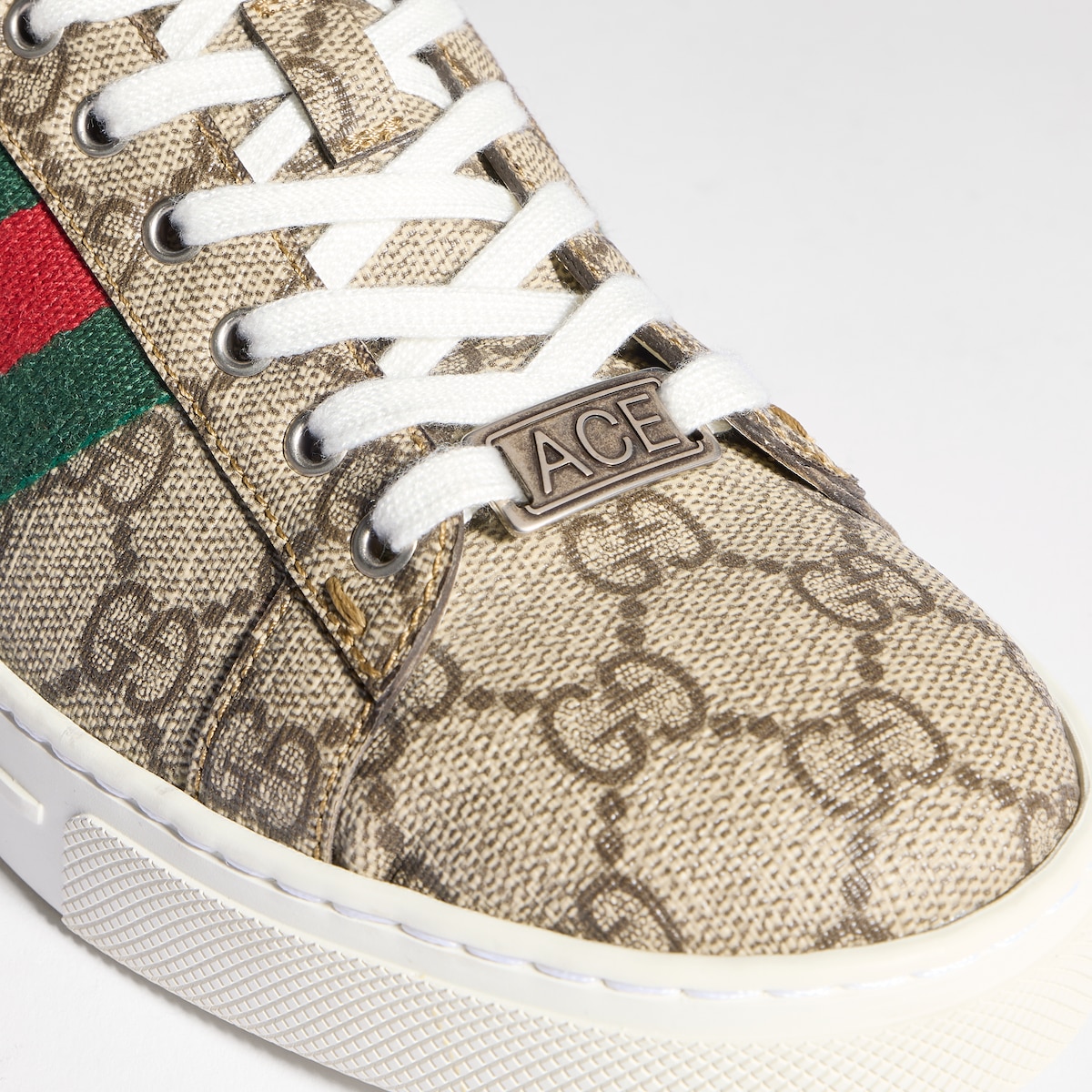 Women's Gucci Ace sneaker with Web in beige and ebony Supreme | GUCCI® US