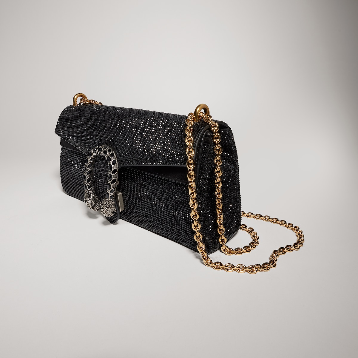 Dionysus crystal medium shoulder bag in black suede | GUCCI® UK