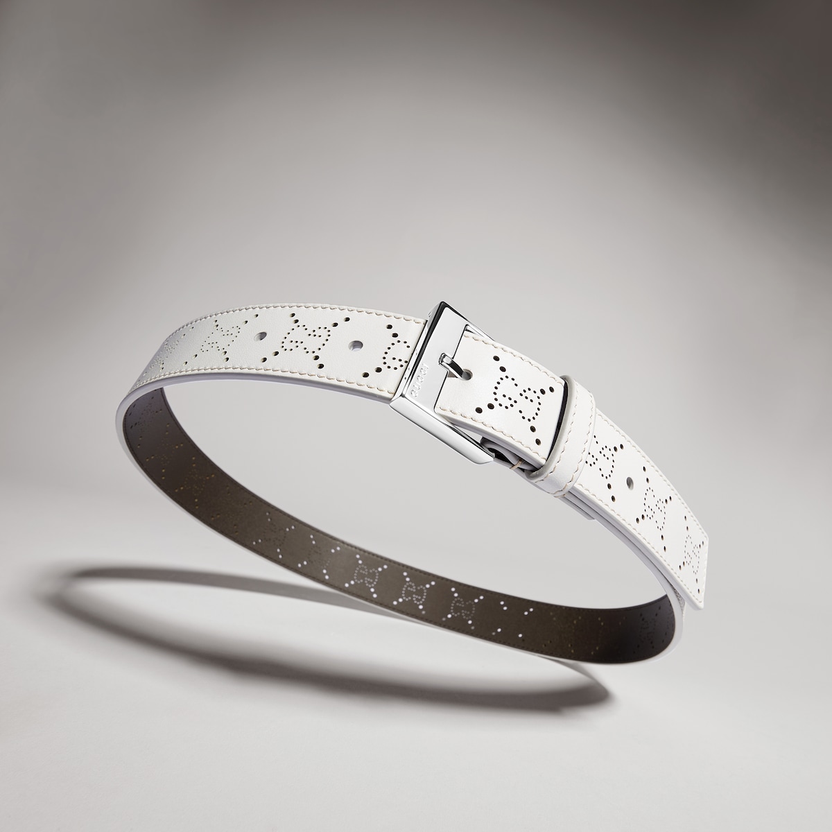 Belt with squared buckle in white GG leather | GUCCI® AE