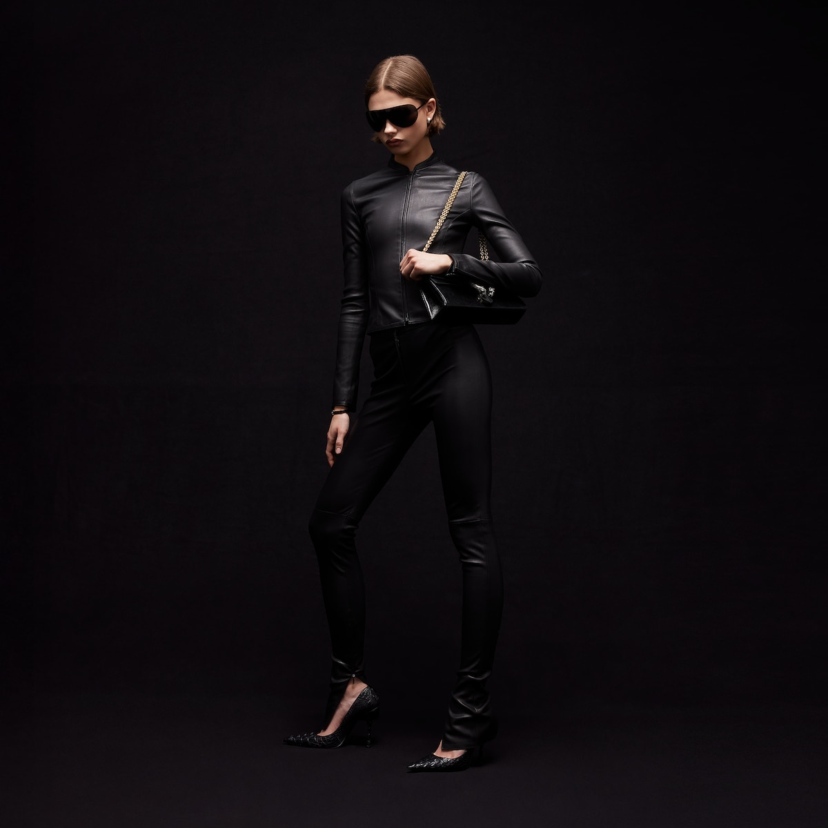 Light stretch leather skinny pants in black | GUCCI® UK