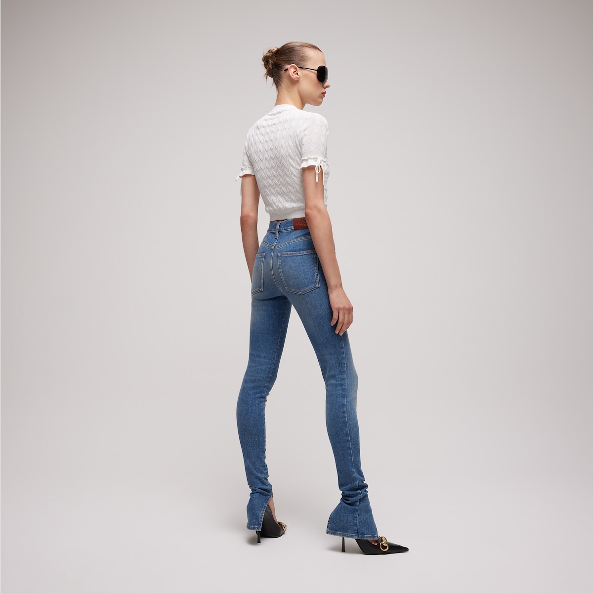 Braided cotton blend top in white | GUCCI® INT