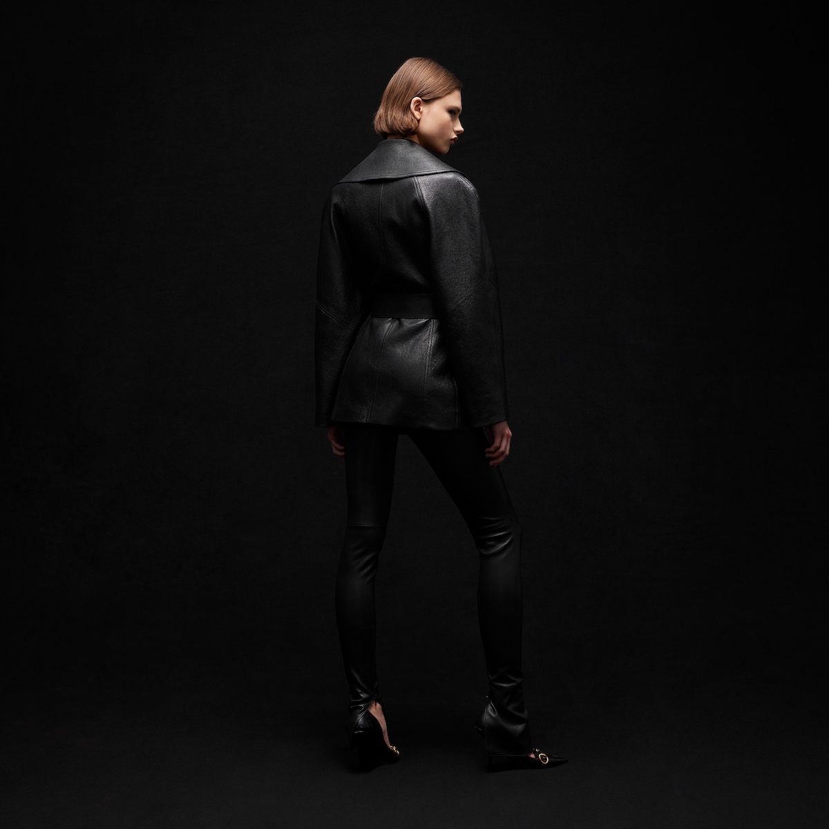 Soft grainy leather trench in black | GUCCI® AU