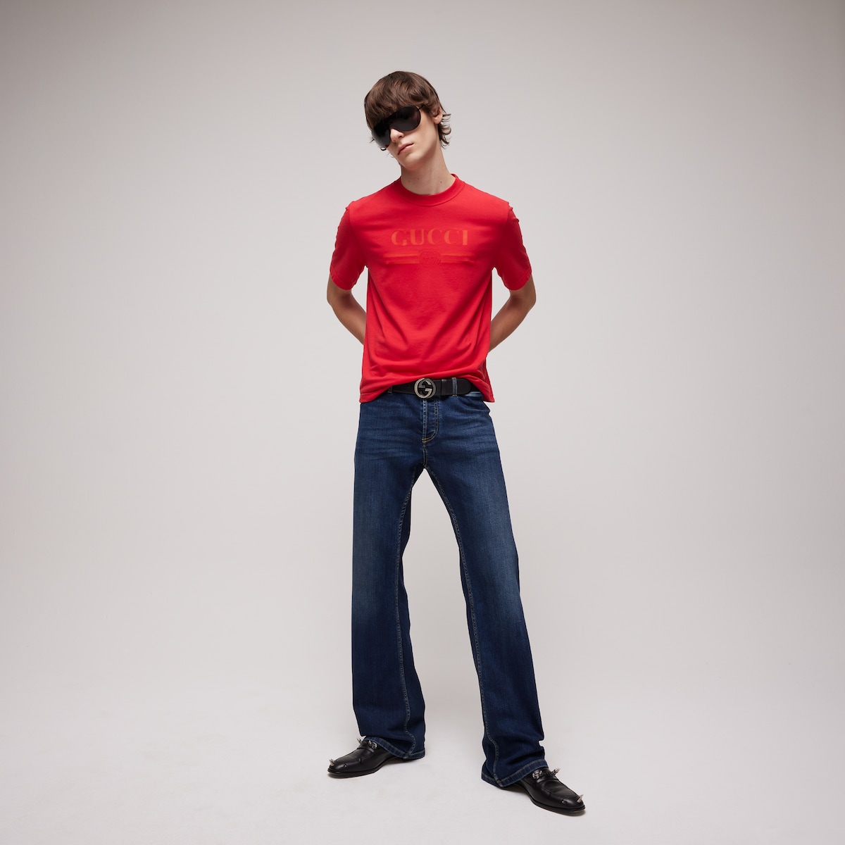 Cotton jersey T-shirt with devoré detail in red | GUCCI® CH