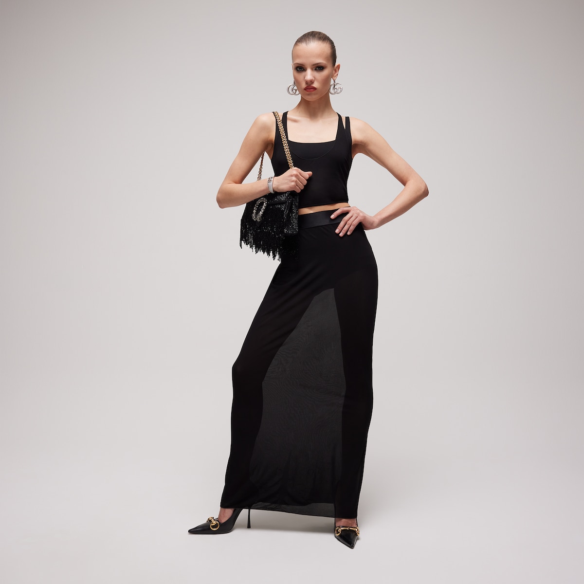 Light crêpe jersey bralette set in black | GUCCI® US